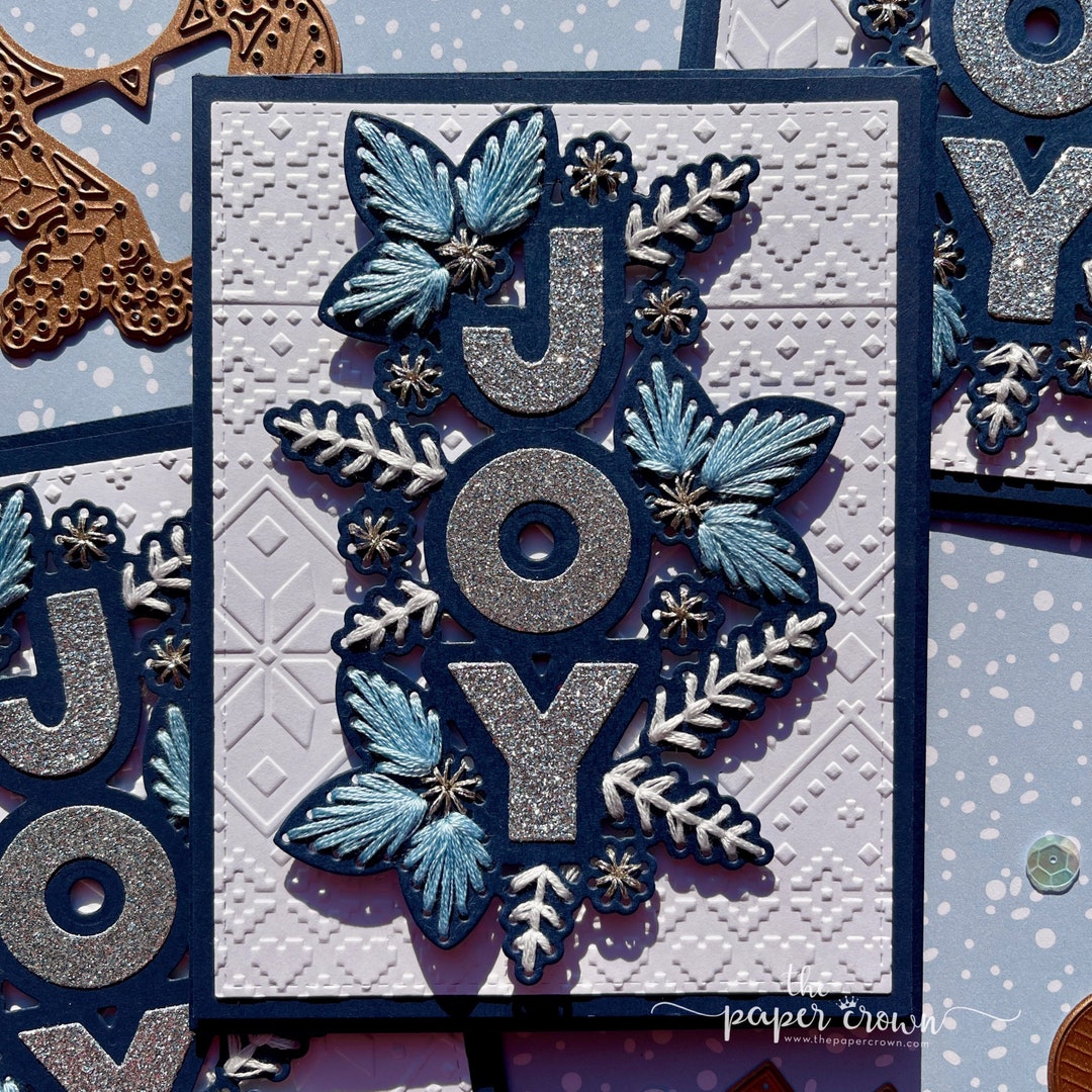 Hand Embroidered Stitched Joy Card Blue - Etsy