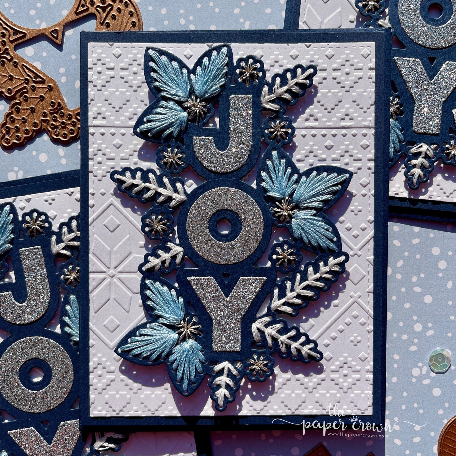 Hand Embroidered Stitched Joy Card Blue - Etsy