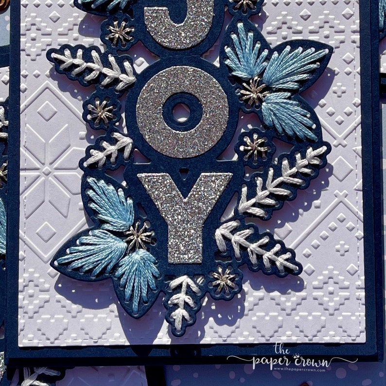 Hand Embroidered Stitched Joy Card Blue - Etsy