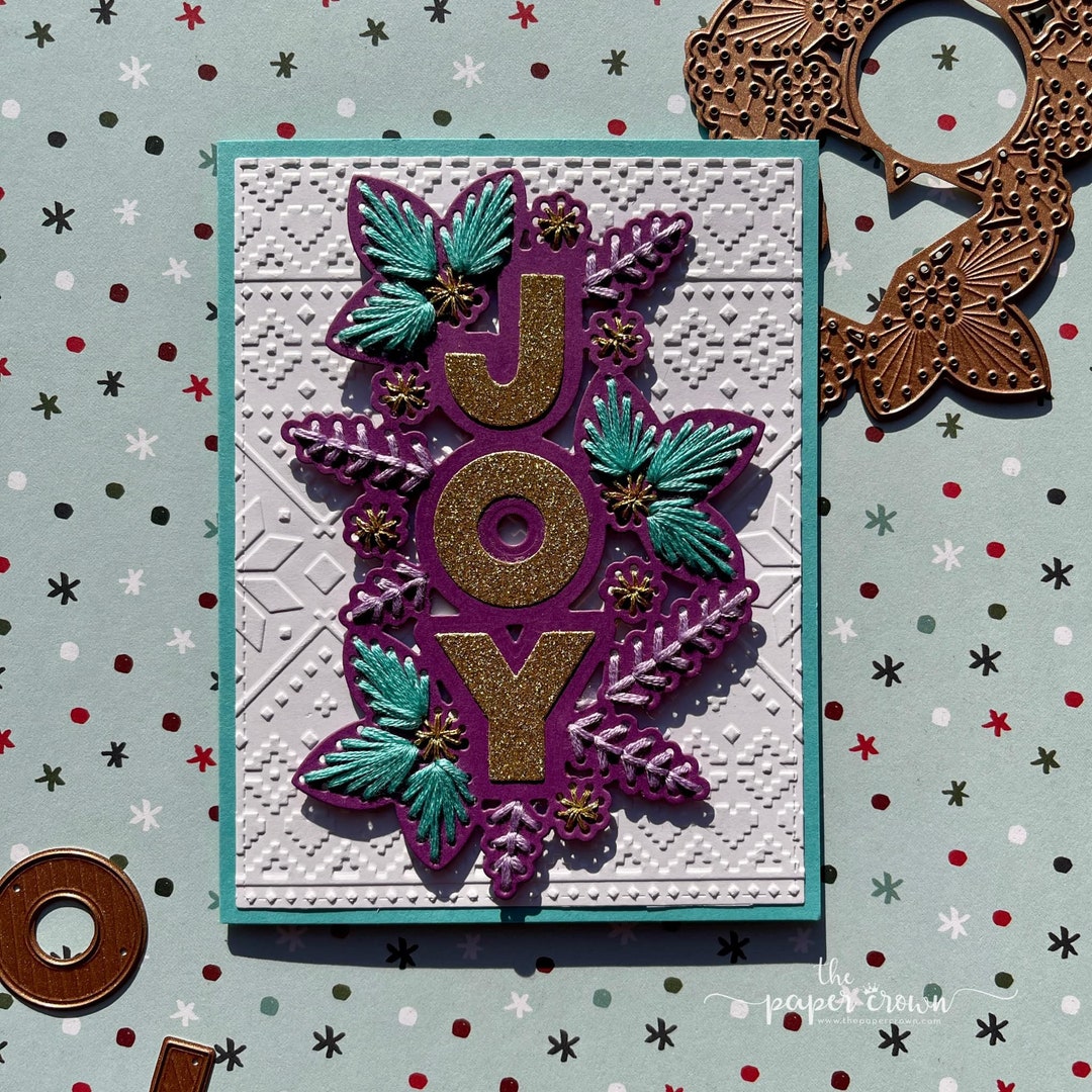 Hand Embroidered Stitched Joy Card Purple - Etsy