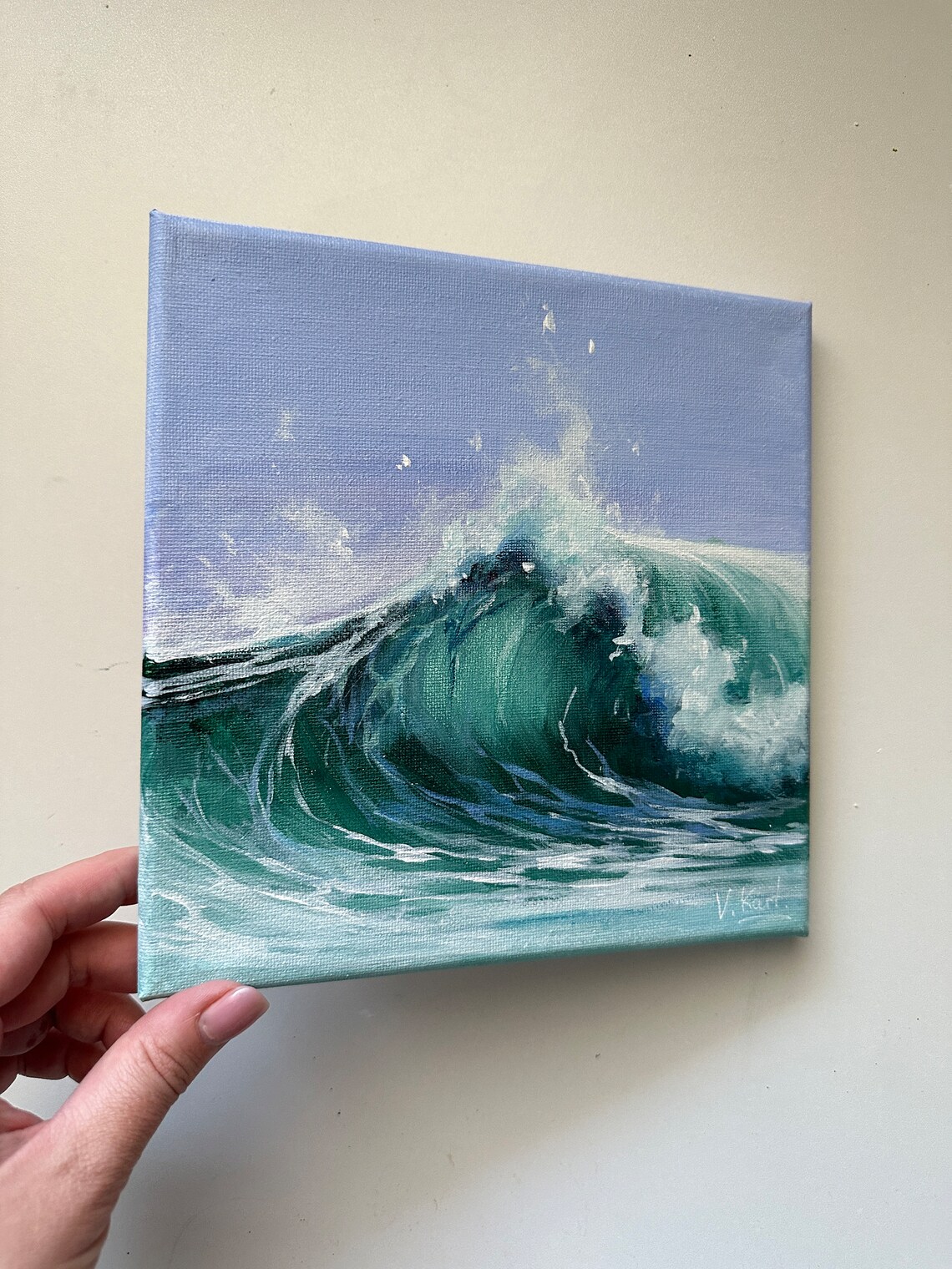 Small Original Wave Painting, Green Ocean Wave Nature, Realistic ...