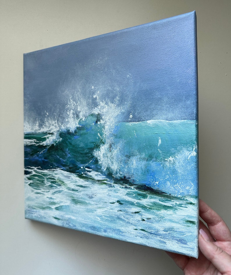 Original Acrylic Wave Painting, Blue Dynamic Wave Art, Realistic ...