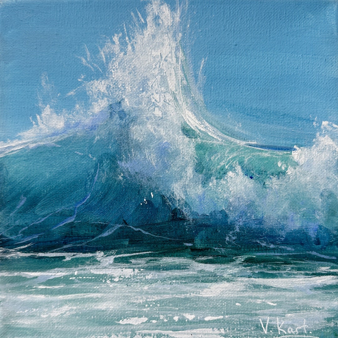 Original Green Wave Acrylic Painting, Seascape Nature Art, Realistic ...