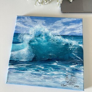 Blue Ocean Wave Acrylic Painting, Realistic Seascape Art (10x10) - Etsy