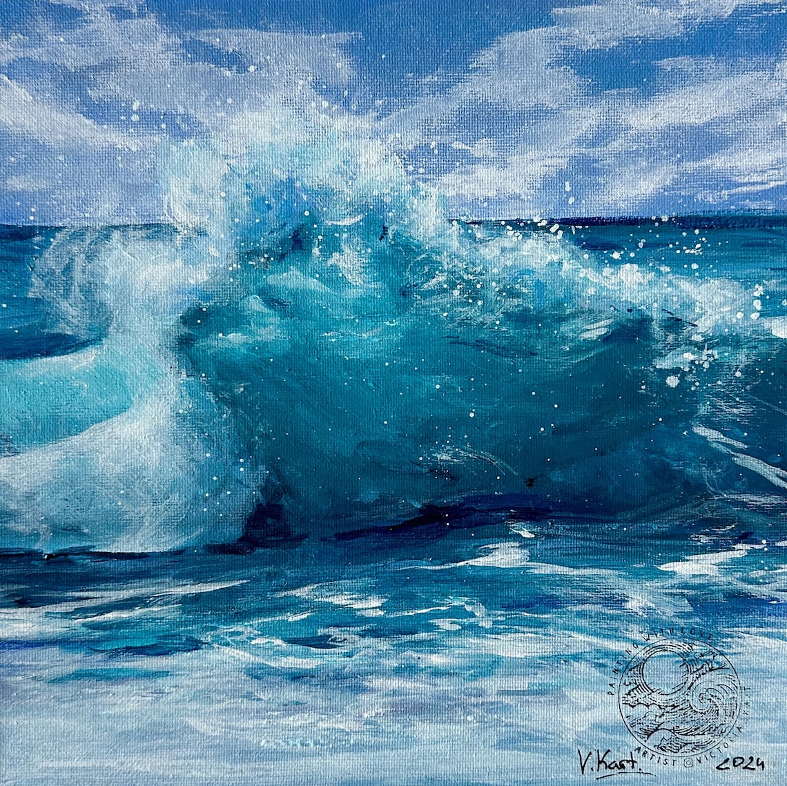 Blue Ocean Wave Acrylic Painting, Realistic Seascape Art (10x10) - Etsy