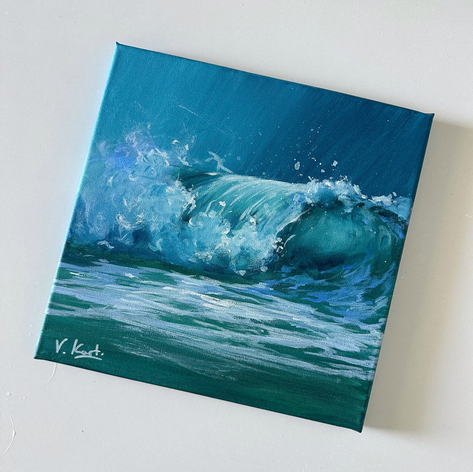 Emerald Wave Acrylic Painting, Realistic Ocean Art (10x10') - Etsy