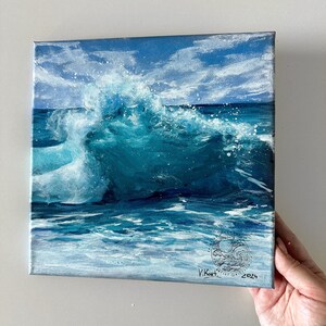 Blue Ocean Wave Acrylic Painting, Realistic Seascape Art (10x10) - Etsy