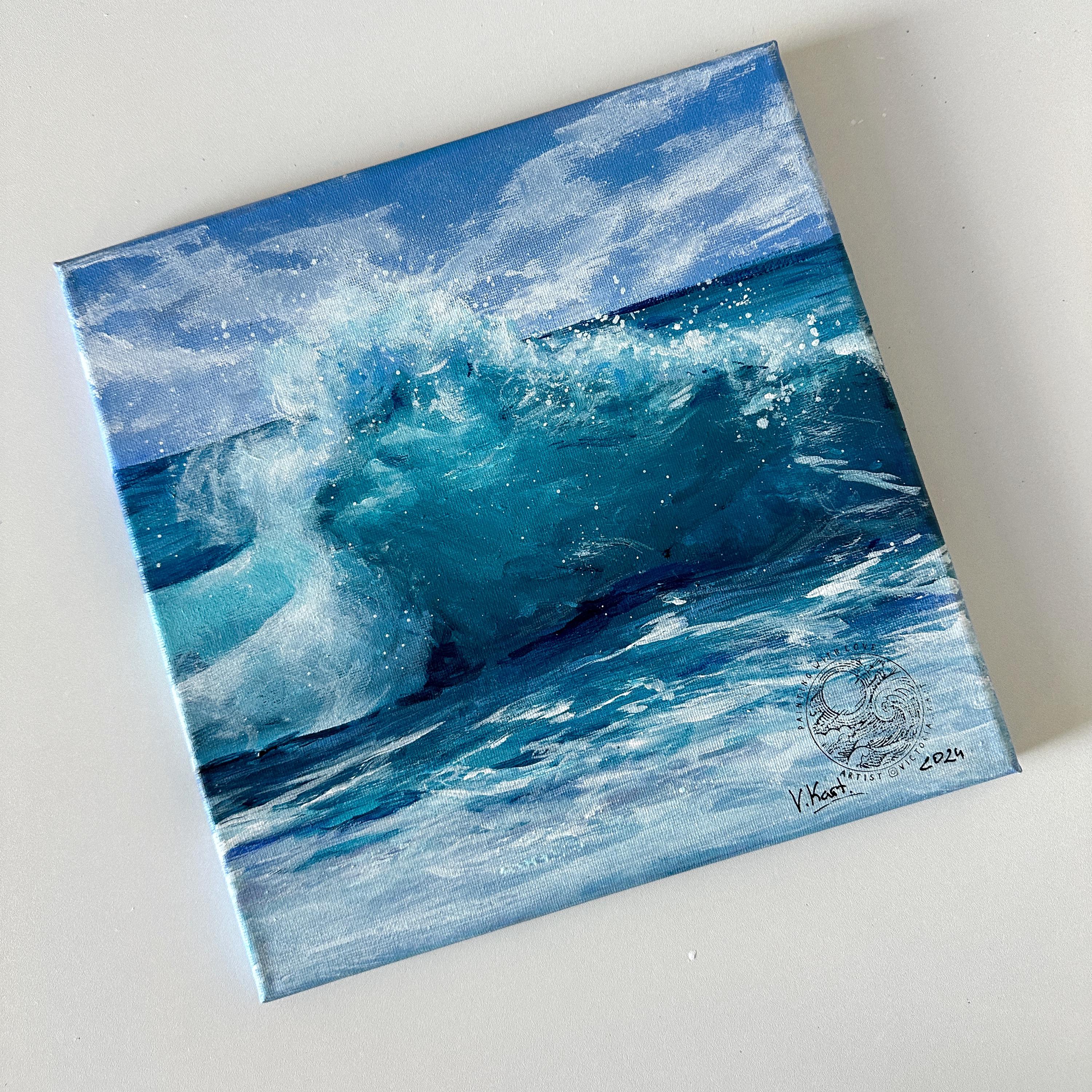 Blue Ocean Wave Acrylic Painting, Realistic Seascape Art (10x10) - Etsy