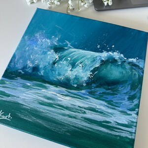 Emerald Wave Acrylic Painting, Realistic Ocean Art (10x10') - Etsy