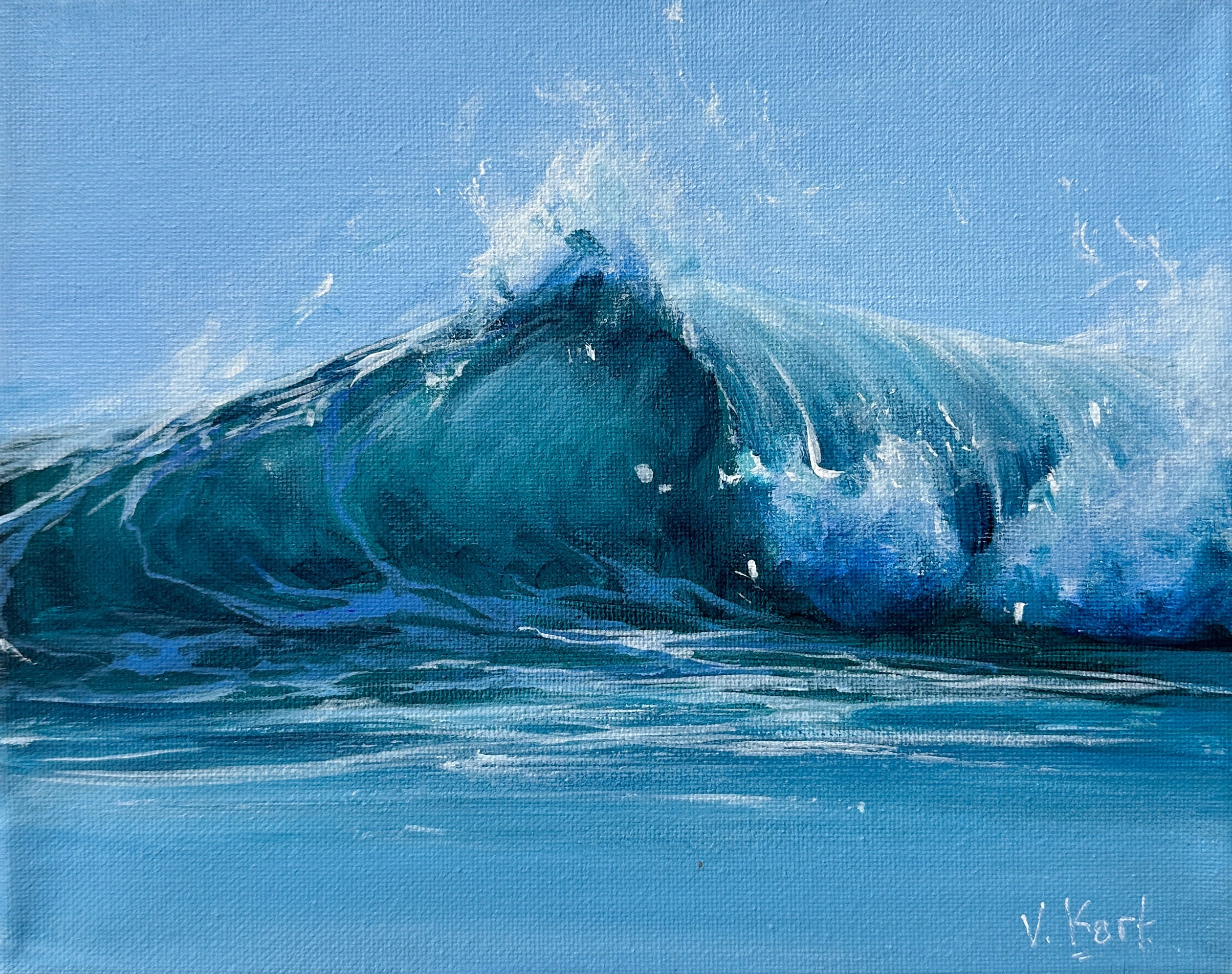 Original Realistic Wave Painting, Small Green Ocean Wave Painting ...