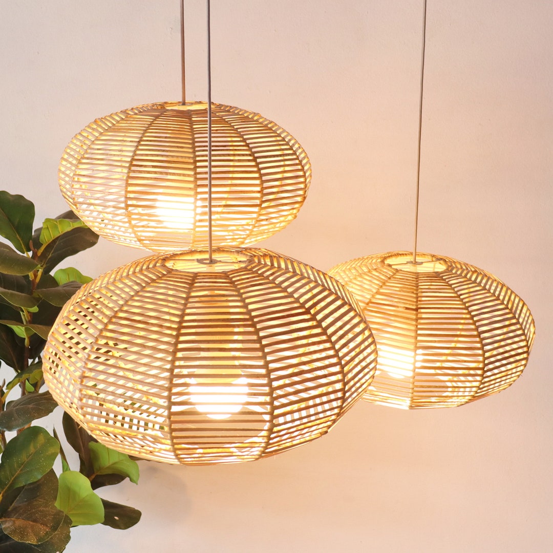 Round Rattan Pendant Light,rattan Light Fixture, Bamboo Lampshade ...