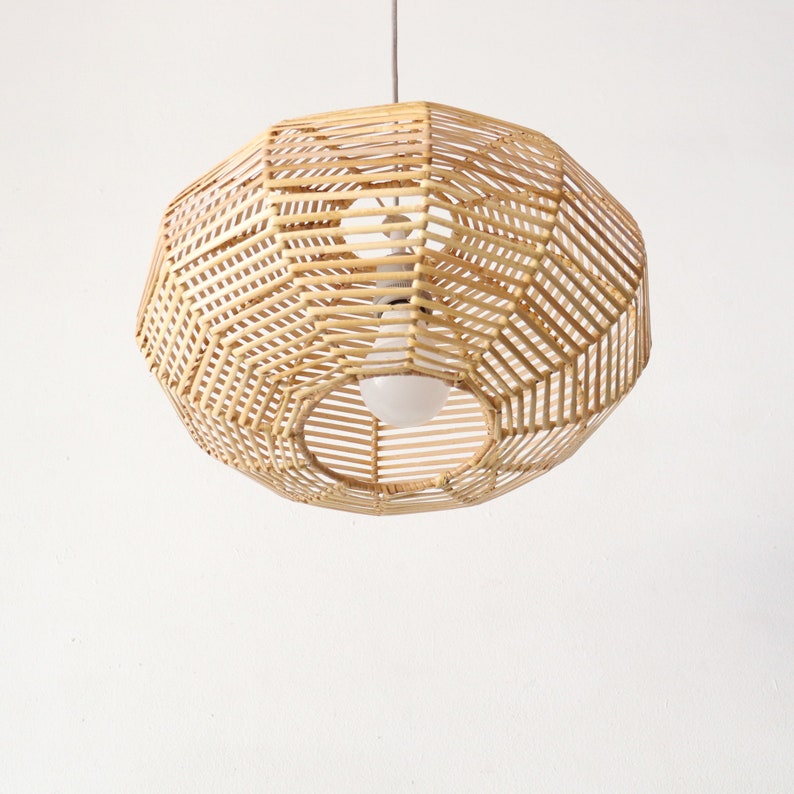 Round Rattan Pendant Light,rattan Light Fixture, Bamboo Lampshade ...