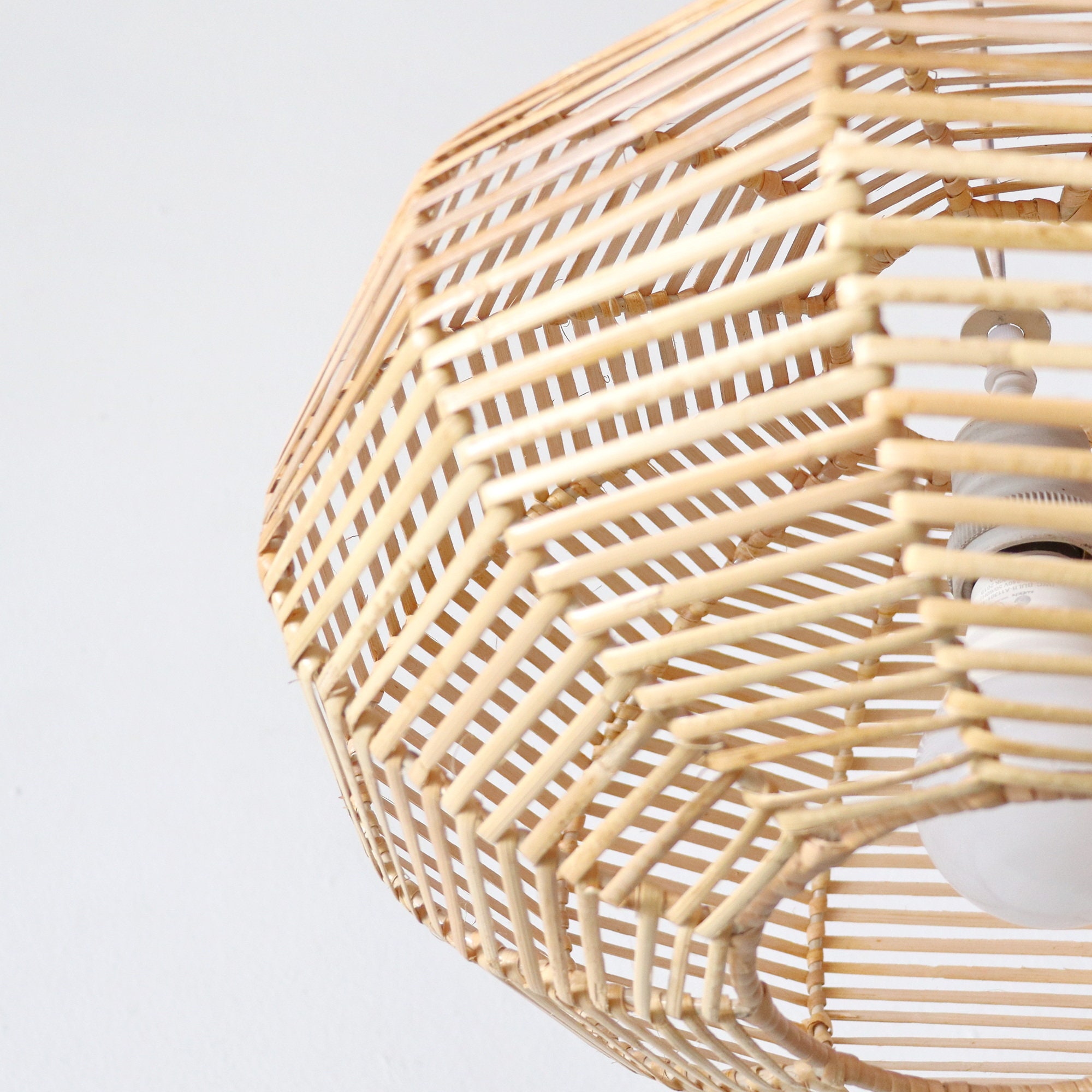 Round Rattan Pendant Light,rattan Light Fixture, Bamboo Lampshade ...