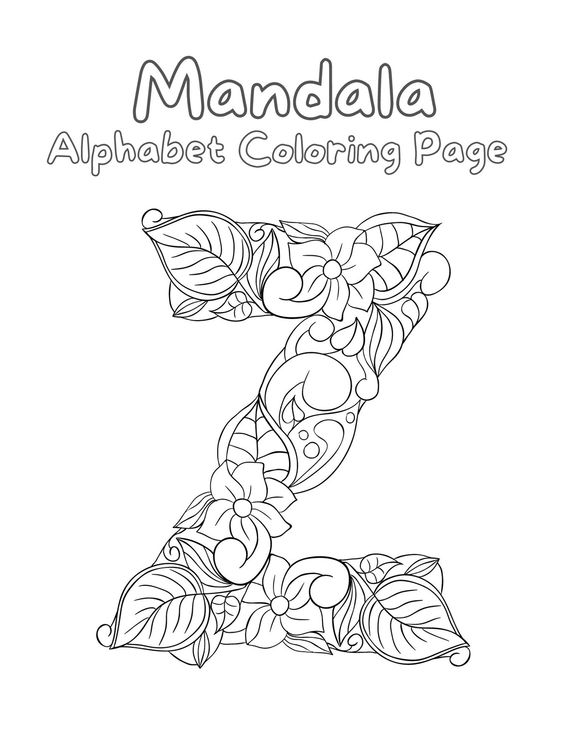 Mandala Alphabet Coloring Page 8.5x11 | Instant Download: PDF I ...