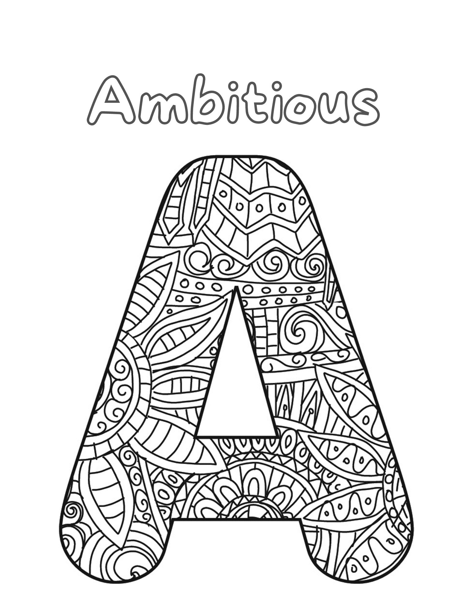 Mandala Alphabet-2 Coloring Page 8.5x11 | Instant Download: PDF File I ...