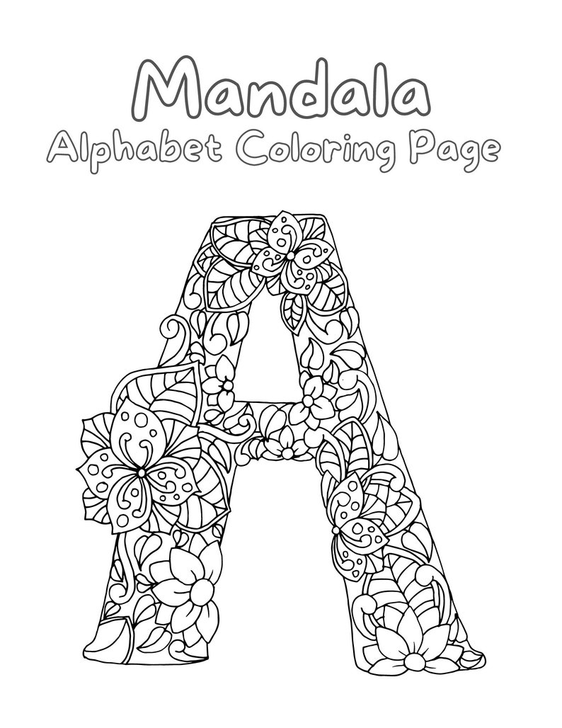 Mandala Alphabet Coloring Page 8.5x11 | Instant Download: PDF I ...