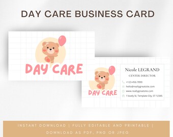 Childcare Business Card, Daycare Business Card, Editable Childcare ...