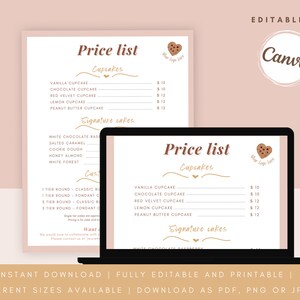 Bakery Price List Template, Canva Editable Price List Template for Bakery - Etsy