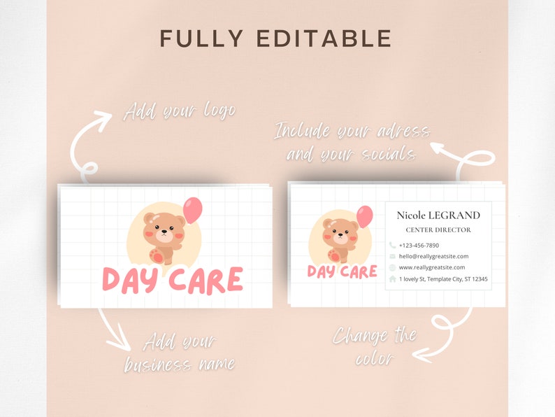 Editable Daycare Business Card Template, Preschool Business Card ...