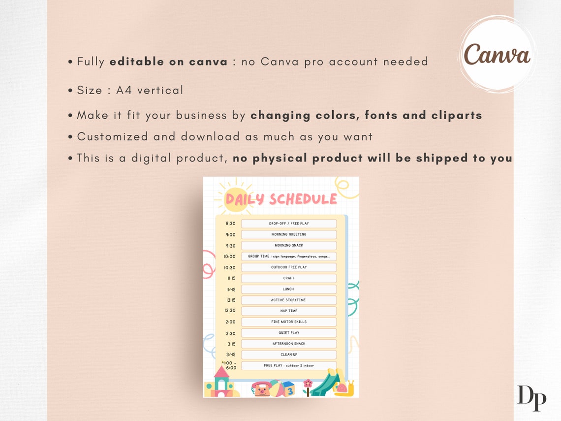 Editable Daycare Schedule Template, Preschool Daily Schedule, Daily ...