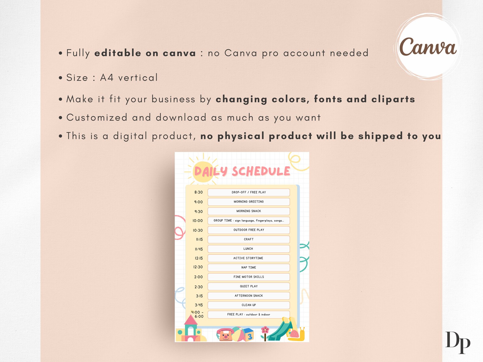 Editable Daycare Schedule Template, Preschool Daily Schedule, Daily ...