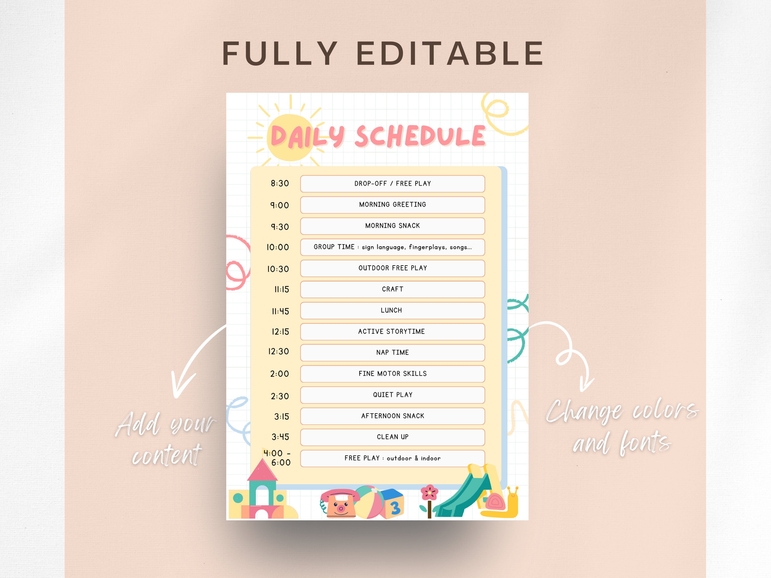 Editable Daycare Schedule Template, Preschool Daily Schedule, Daily ...