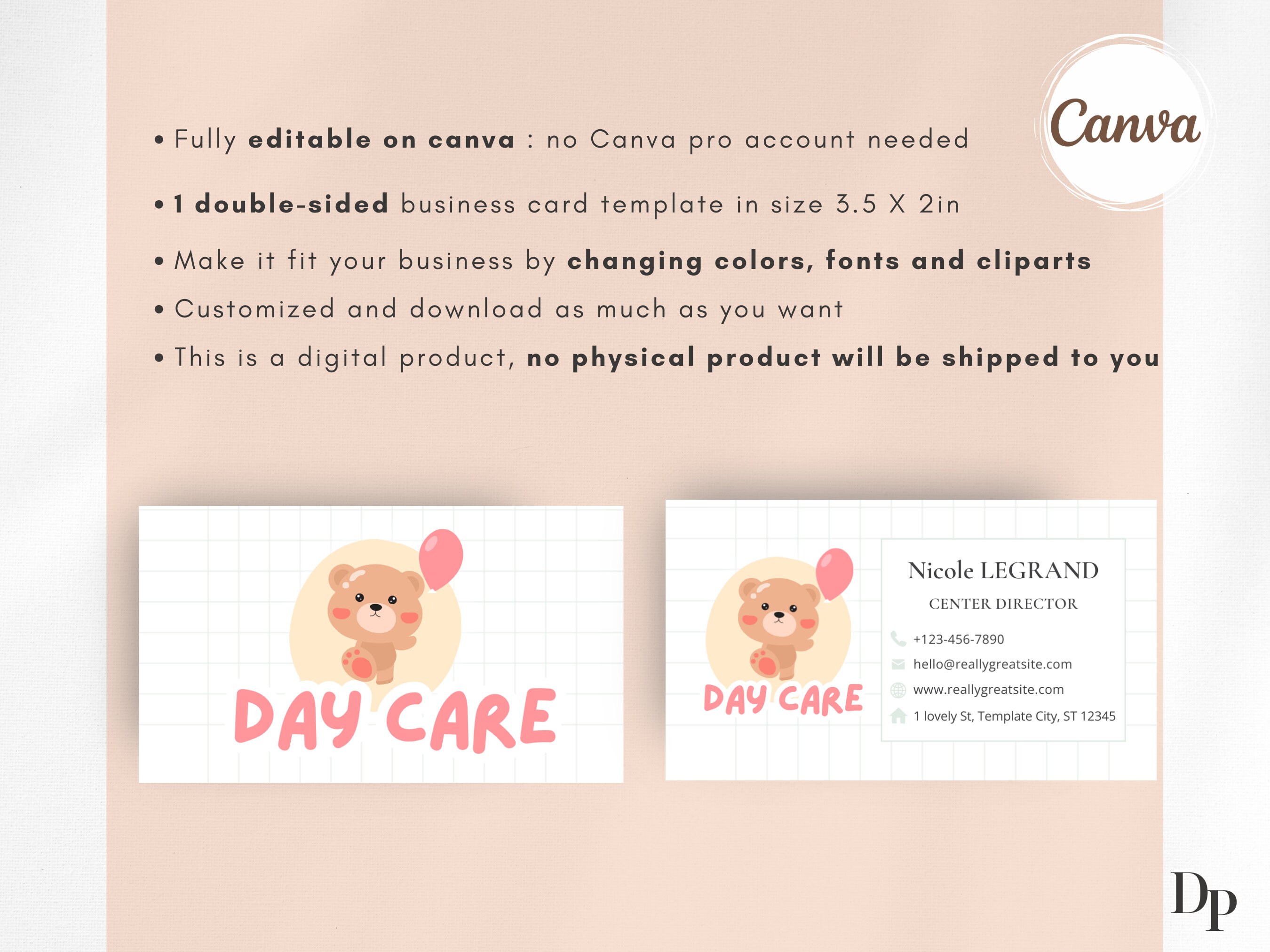 Editable Daycare Business Card Template, Preschool Business Card ...