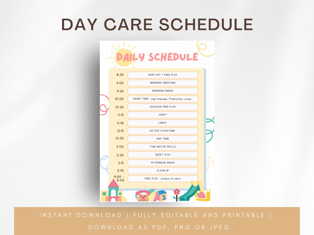 Editable Daycare Schedule Template, Preschool Daily Schedule, Daily ...