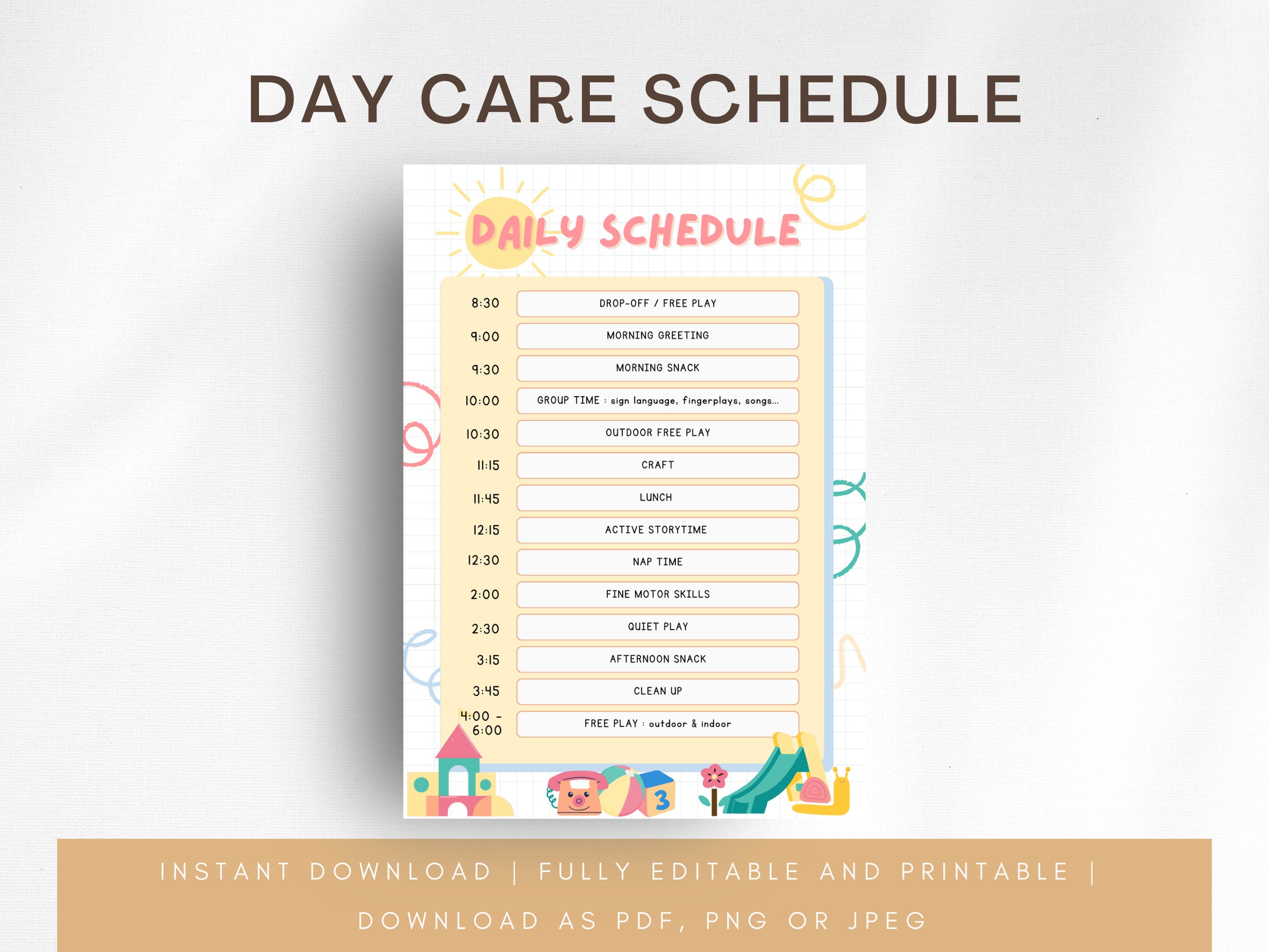Editable Daycare Schedule Template, Preschool Daily Schedule, Daily ...