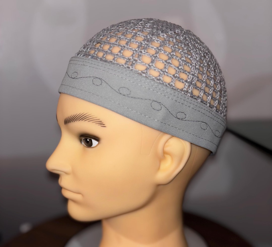 Classic Gray Handmade Knit Judi / Kufi Hat for Muslim Men - Warm ...