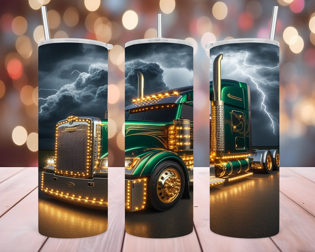 Green & Gold Semi Truck Wrap | 20oz Skinny Straight Tumbler Wrap ...