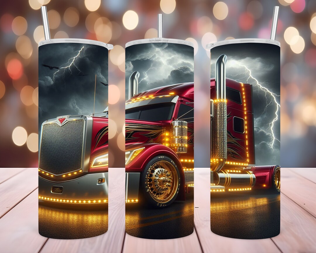 Red & Gold Semi Truck Wrap 20oz Skinny Straight Tumbler Wrap ...