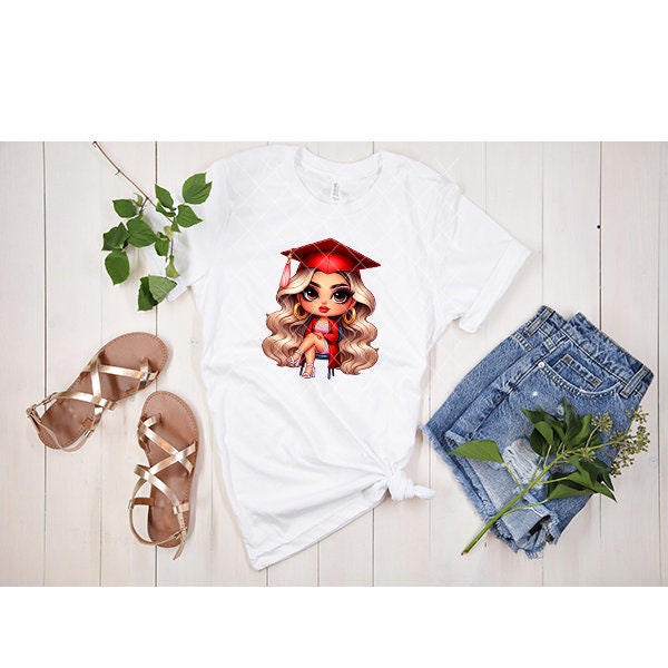 9 ~cute Red Cap Graduate Chibi Girls • Png Files for Sublimation on T ...