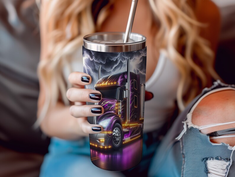 Purple & Gold Semi Truck Wrap 20oz Skinny Straight Tumbler Wrap ...