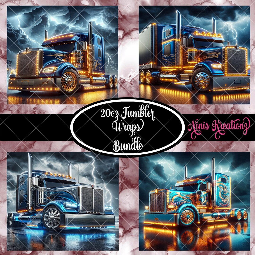 4-blue Semi Truck Tumbler Wraps | 20oz Skinny Straight Tumbler Wraps ...