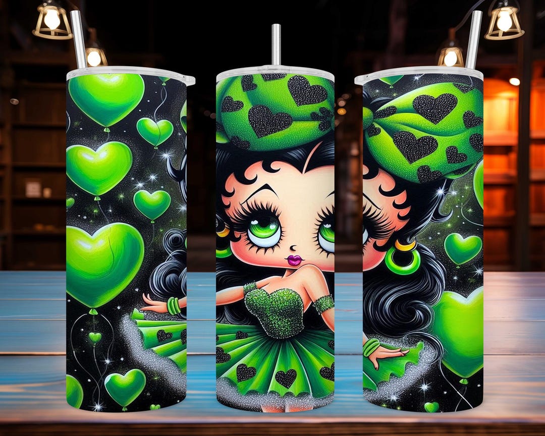 Cute Green Valentines Boop Girl 20 Oz Skinny Straight Tumbler Wrap ...