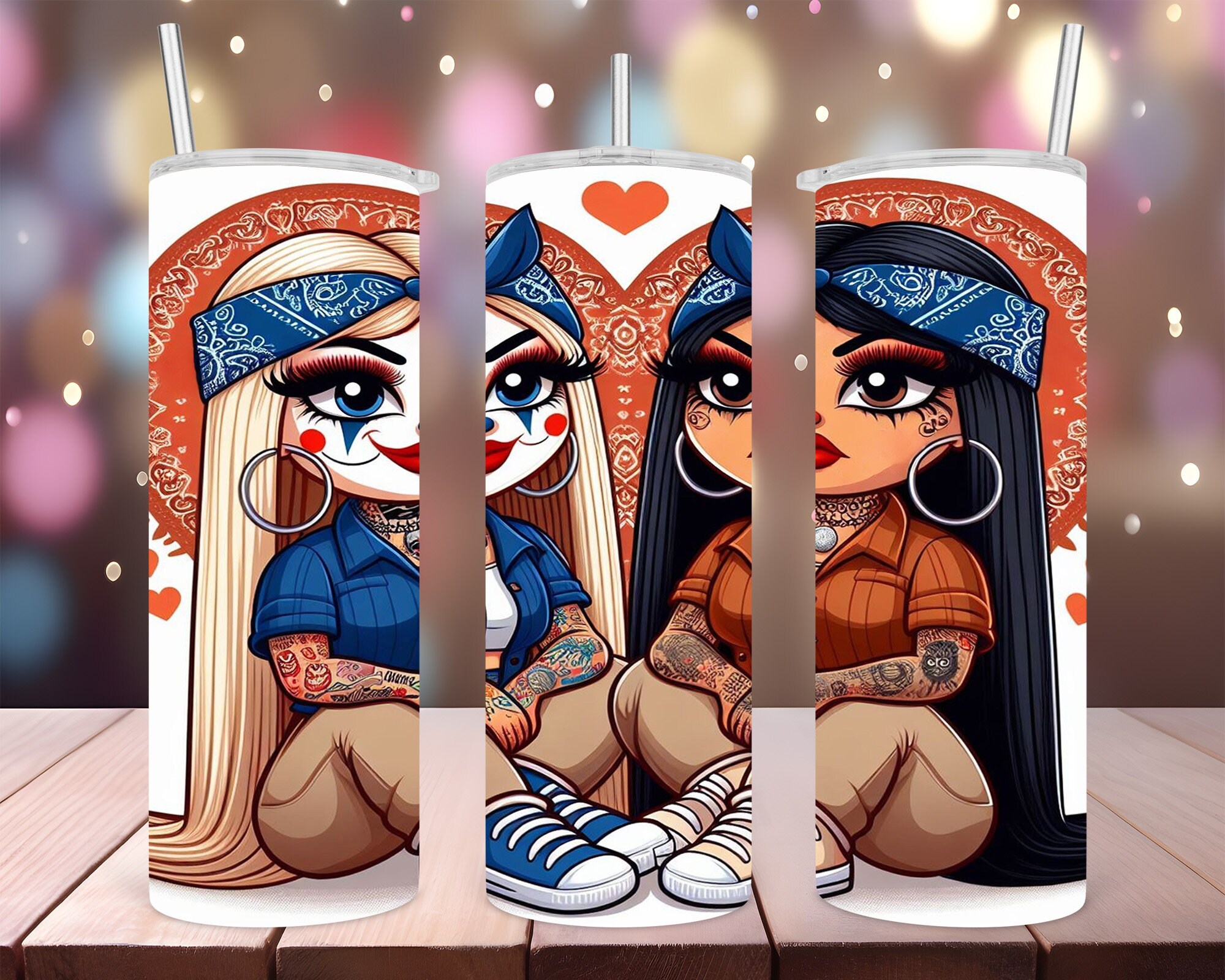 5 Cute Chicana Chibi's Bundle 20oz Skinny Straight Tumbler Wrap ...
