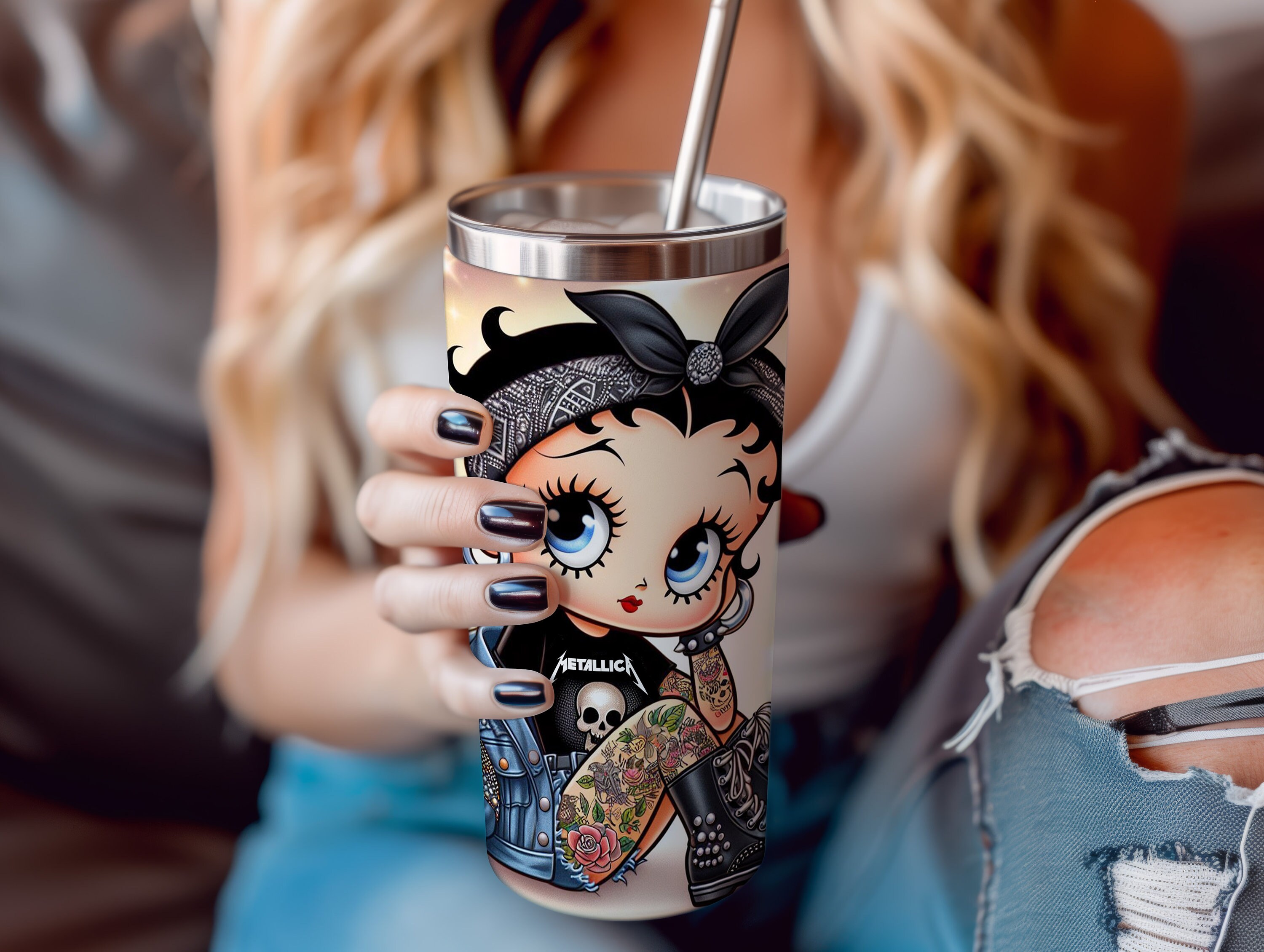 Rocker Boop Girl | 20oz Skinny Straight Tumbler Wrap Sublimation Design ...