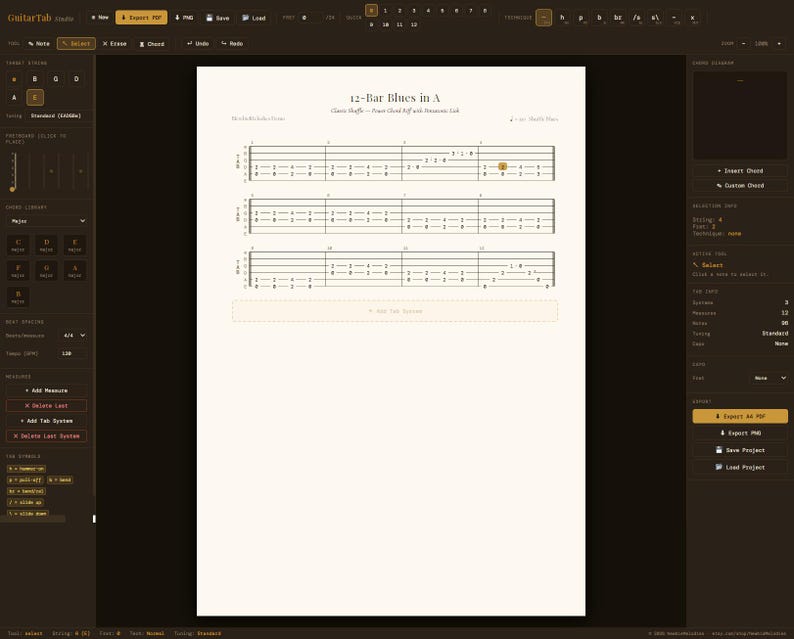 Guitartab Studio — Interactive Guitar Tablature Editor | Printable PDF ...