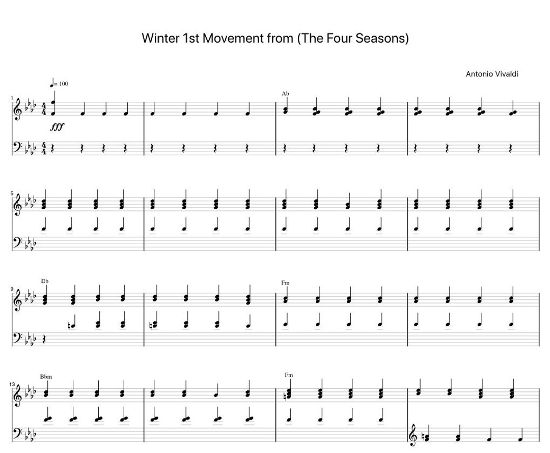 Winter 1st Movement From (the Four Seasons) by Antonio Vivaldi Sheet ...