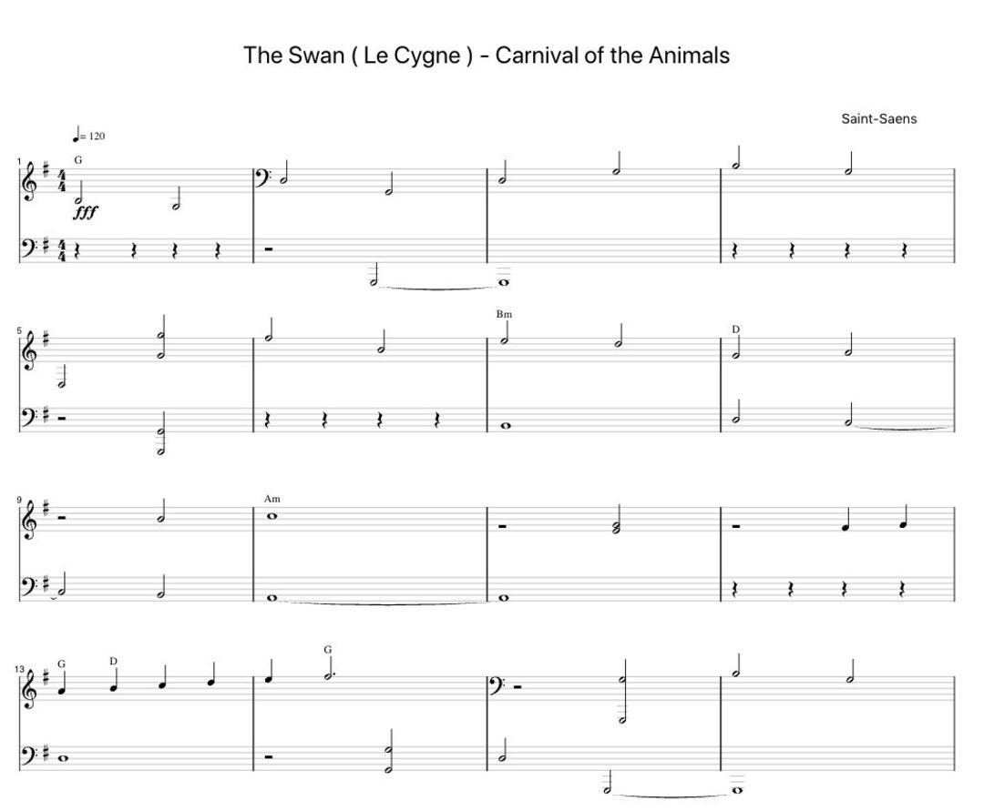 The Swan ( Le Cygne ) - Carnival of the Animals by Saint-saens Sheet Music - Digital Download ...