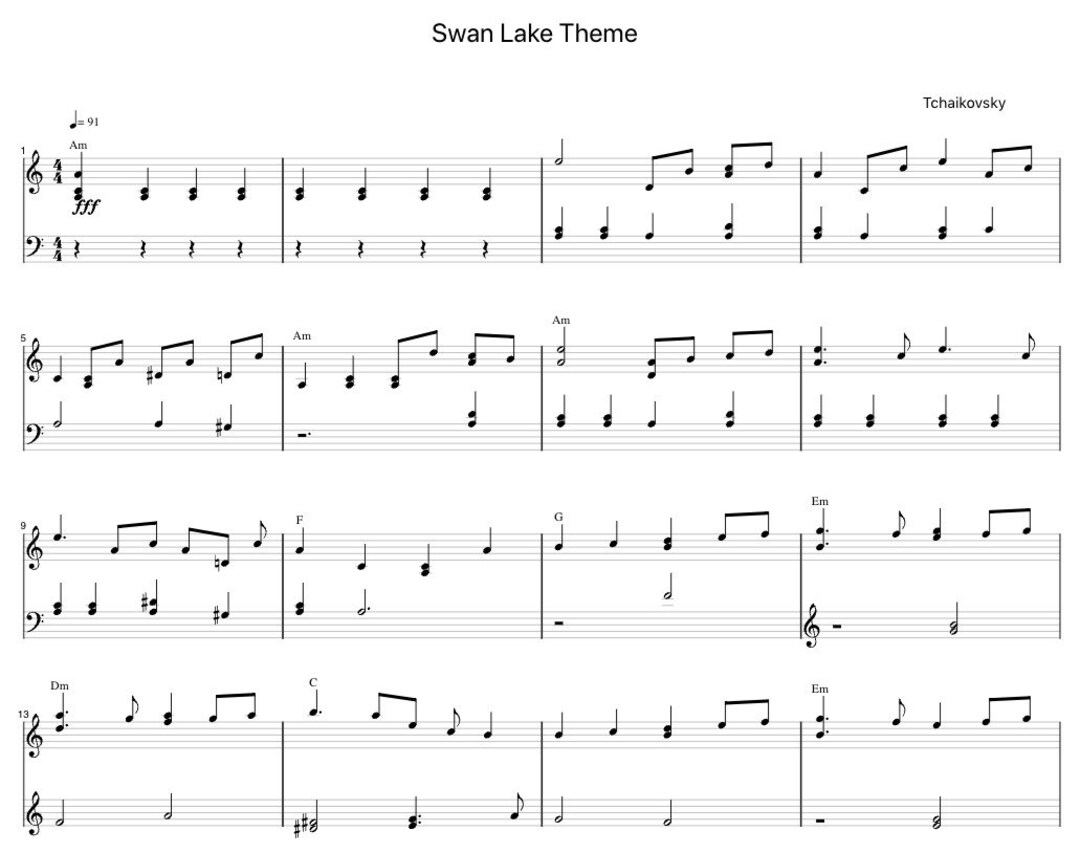 Swan Lake Theme by Tchaikovsky Sheet Music - Digital Download, Easy ...