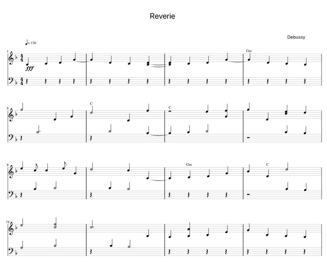 Reverie by Debussy Sheet Music – Easy Piano (digital Download) - Etsy