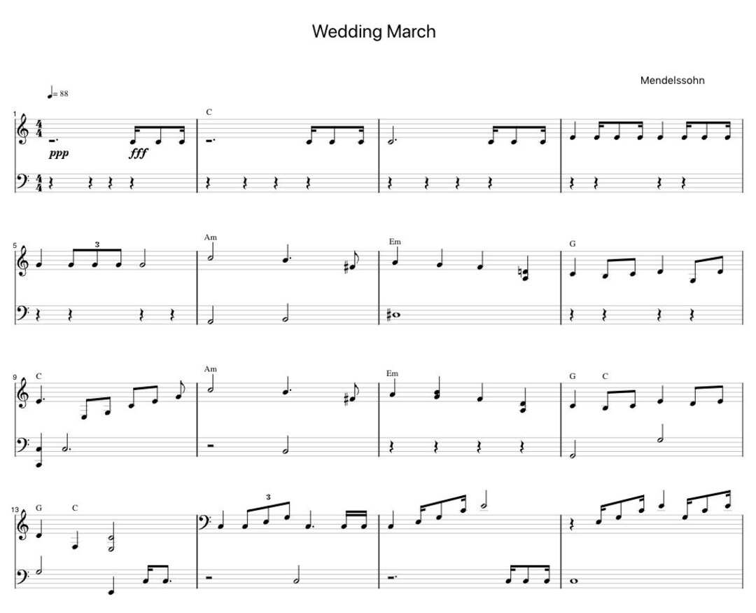 Mendelssohn Wedding March Sheet Music – Easy Piano (digital Download ...