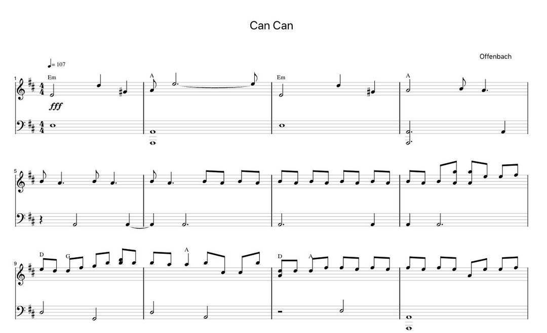 Can Can by Offenbach Sheet Music - Digital Download, Easy Printable ...