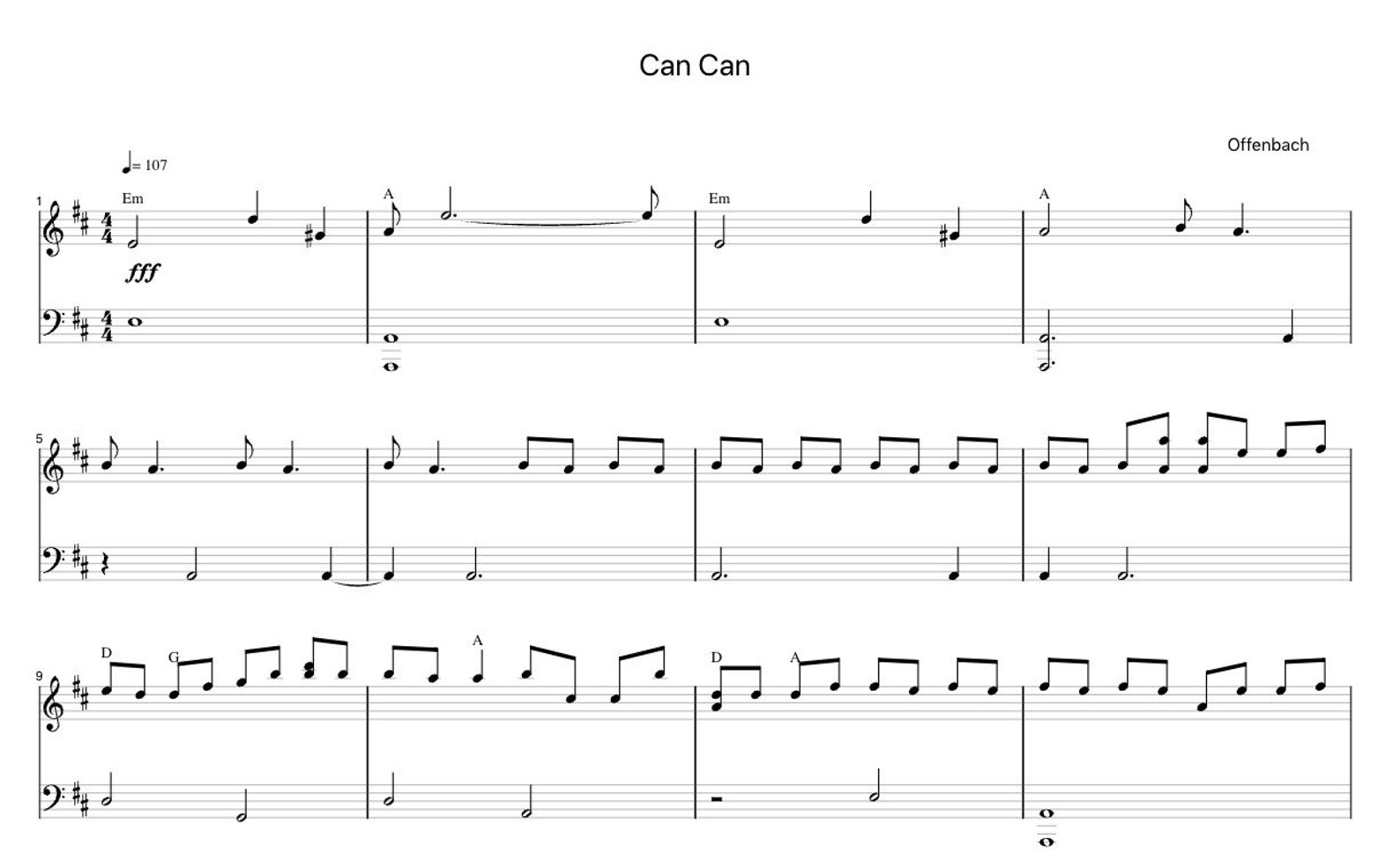 Can Can by Offenbach Sheet Music - Digital Download, Easy Printable ...