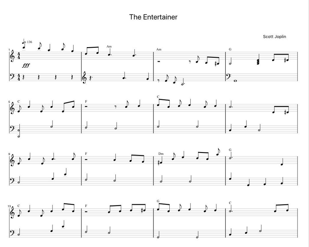 The Entertainer by Scott Joplin Sheet Music - Digital Download, Easy ...