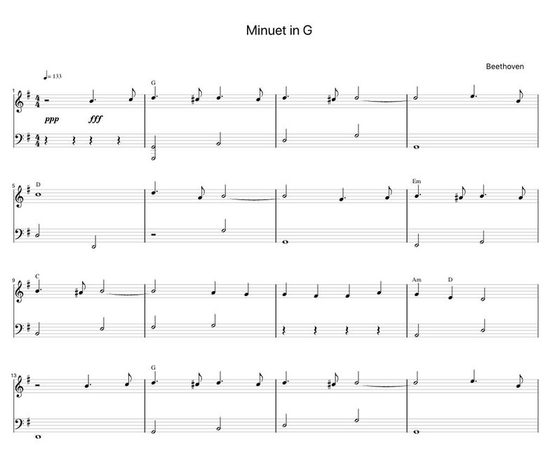 Minuet in G by Beethoven Sheet Music - Digital Download, Easy Printable ...
