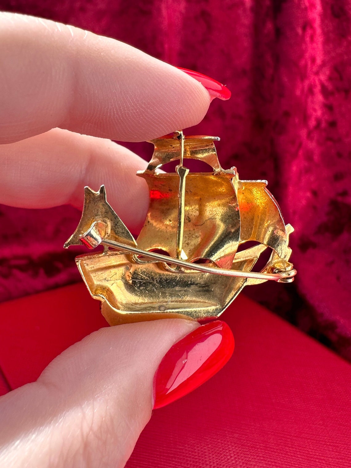 Vintage Damascene Toledo Galleon Ship Brooch, Spanish Damascene ...