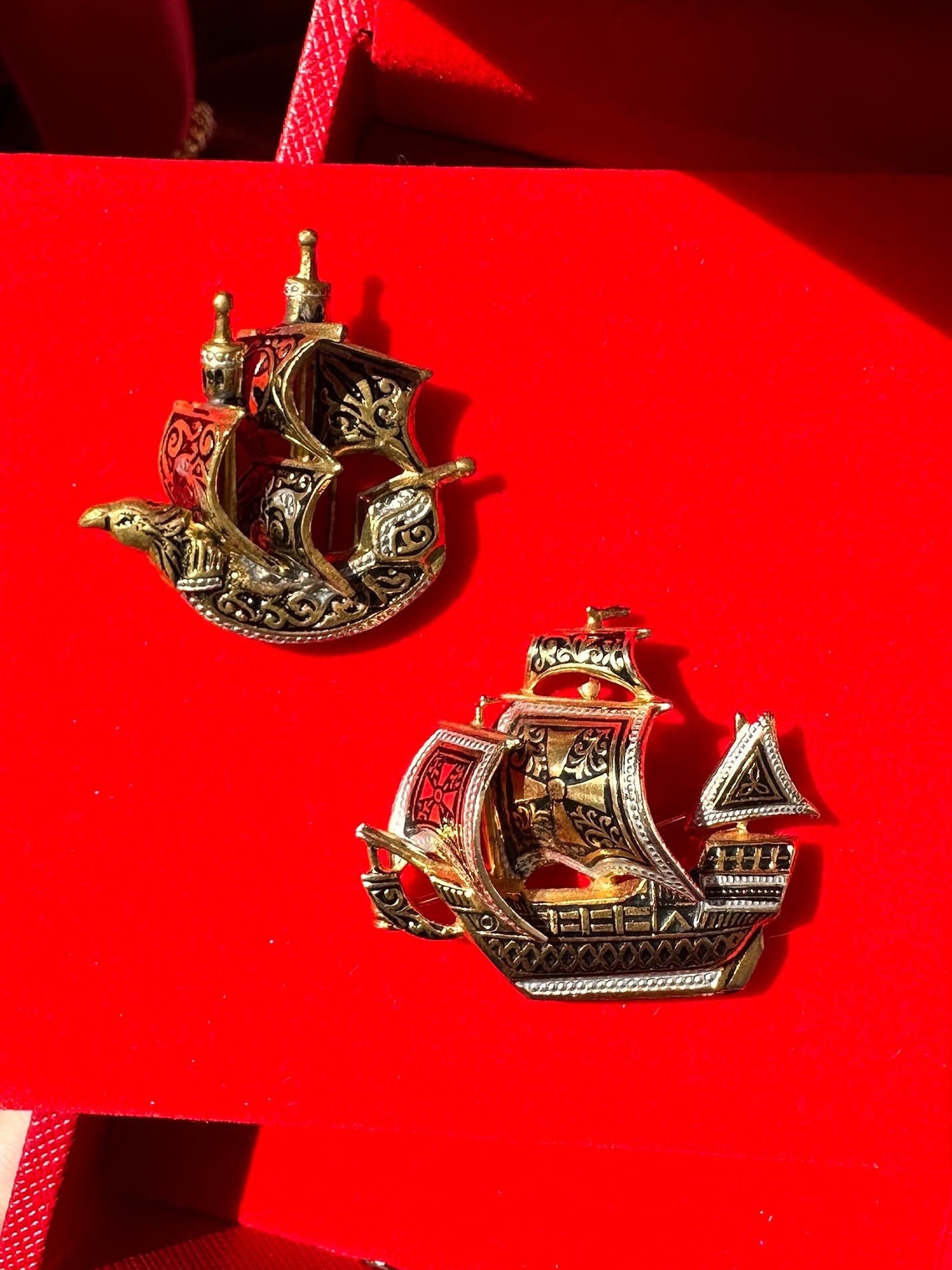 Vintage Damascene Toledo Galleon Ship Brooch, Spanish Damascene ...